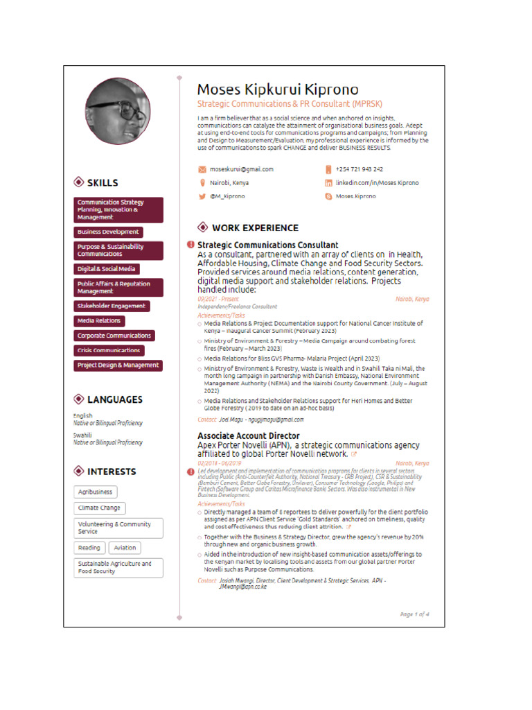 CV Moses Kiprono Associate Director Advocacy | PDF