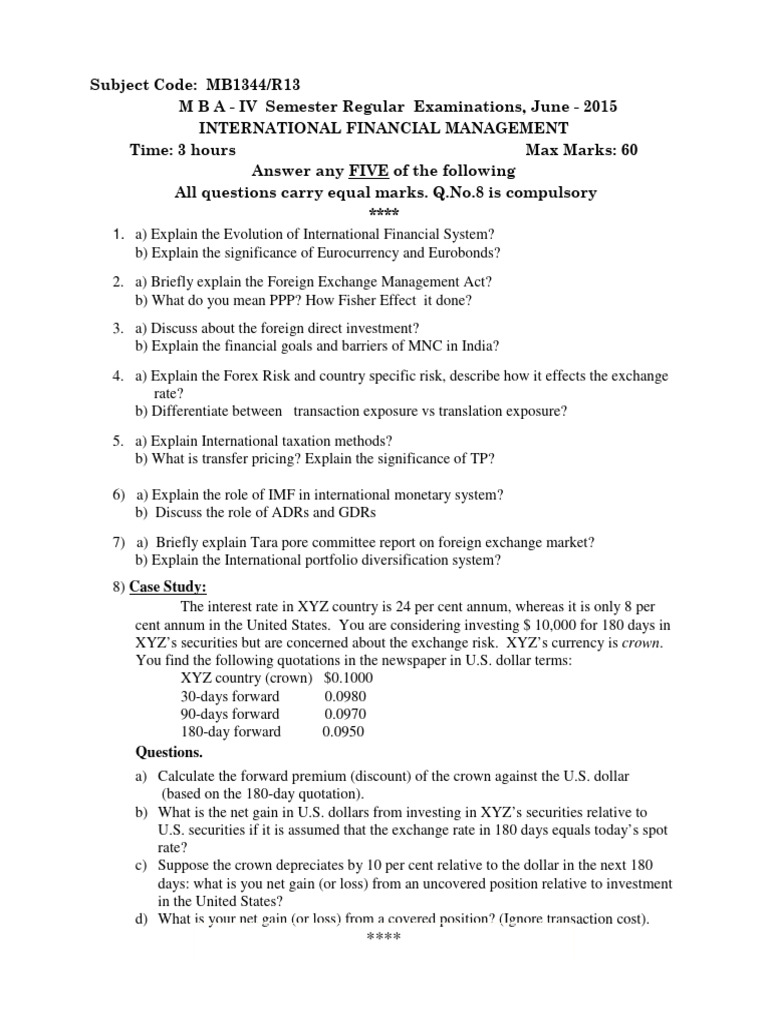 International Financial Management QP | PDF | Hedge (Finance) | Futures Contract