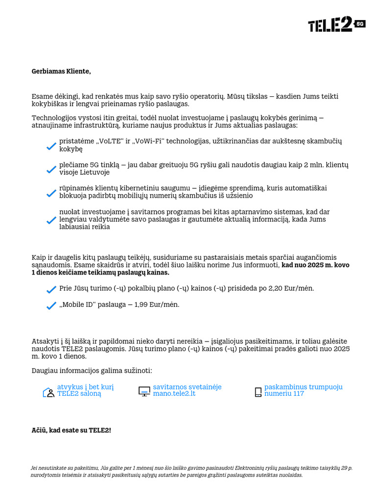Gerbiamas Kliente,: Atvykus Į Bet Kurį TELE2 Saloną Savitarnos Svetainėje Mano - Tele2.lt ...