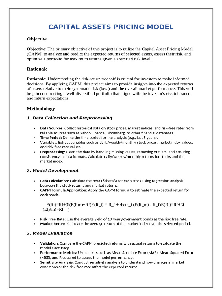 CAPITAL ASSETS PRICING MODEL Concept Notes | PDF | Capital Asset ...