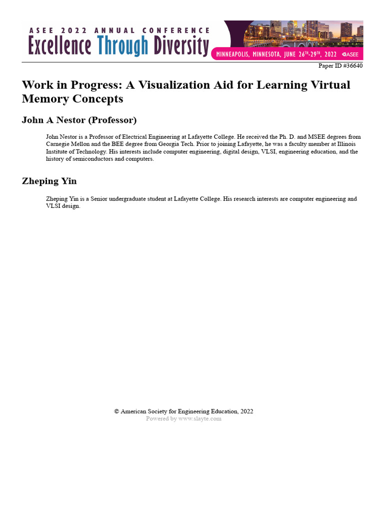 Work in Progress A Visualization Aid For Learning Virtual Memory ...