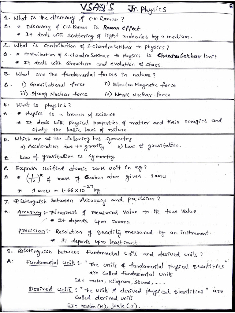 Jr Physics VSAQ's (Ambedkar) | PDF