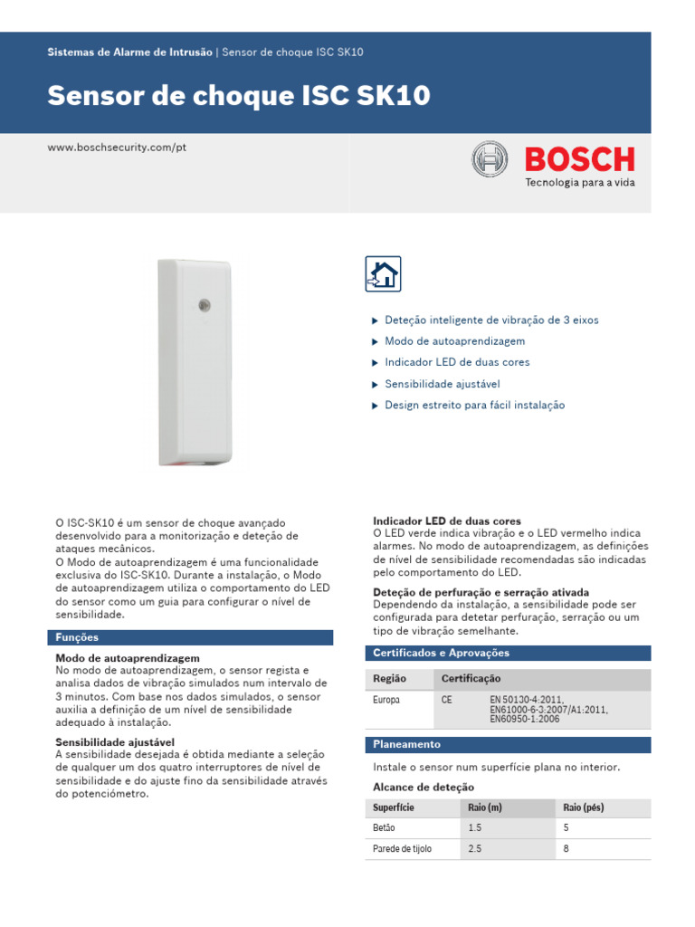 Sensor de Choque ISC SK10: Deteção Avançada | PDF