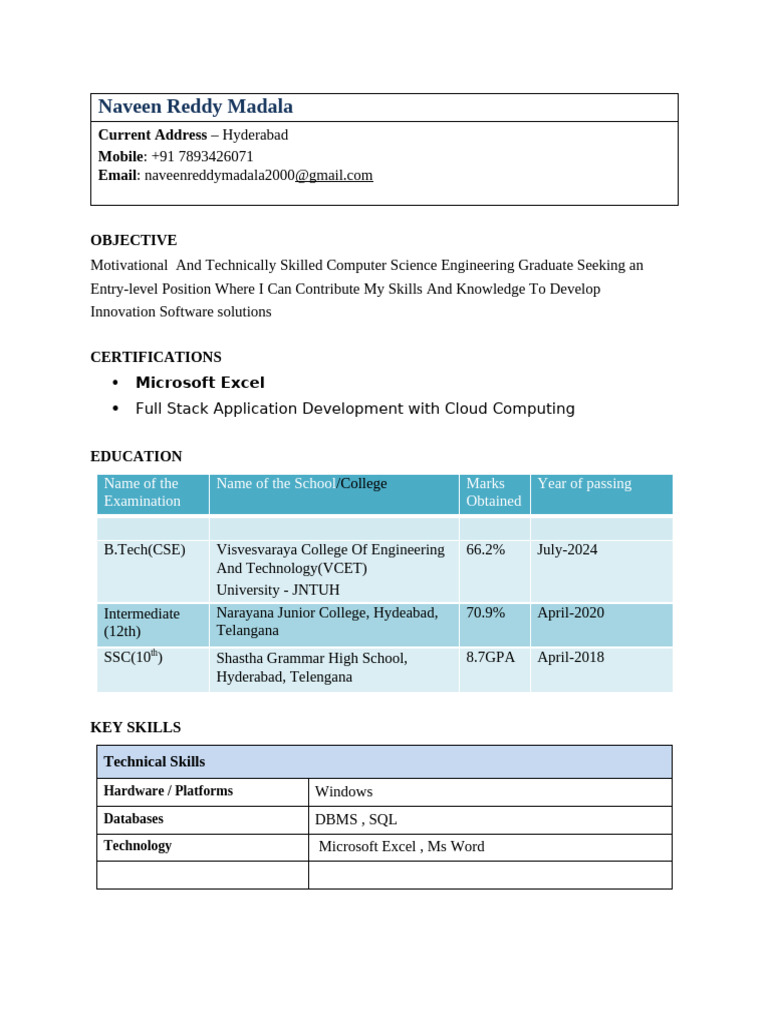 Naveen Resume 88 | PDF
