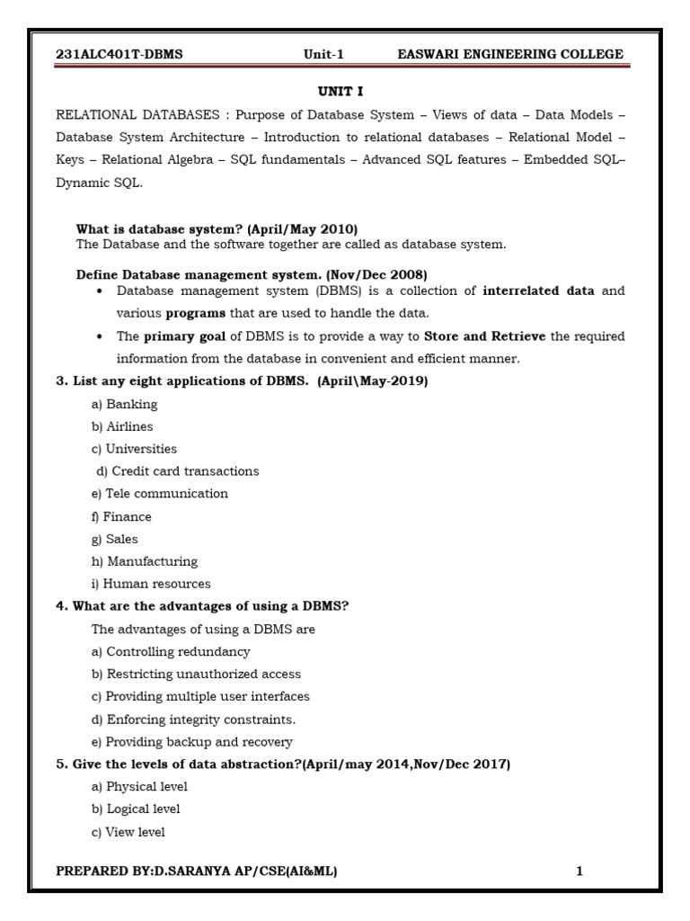 RELATIONAL DATABASES Unit 1 | PDF | Databases | Relational Model