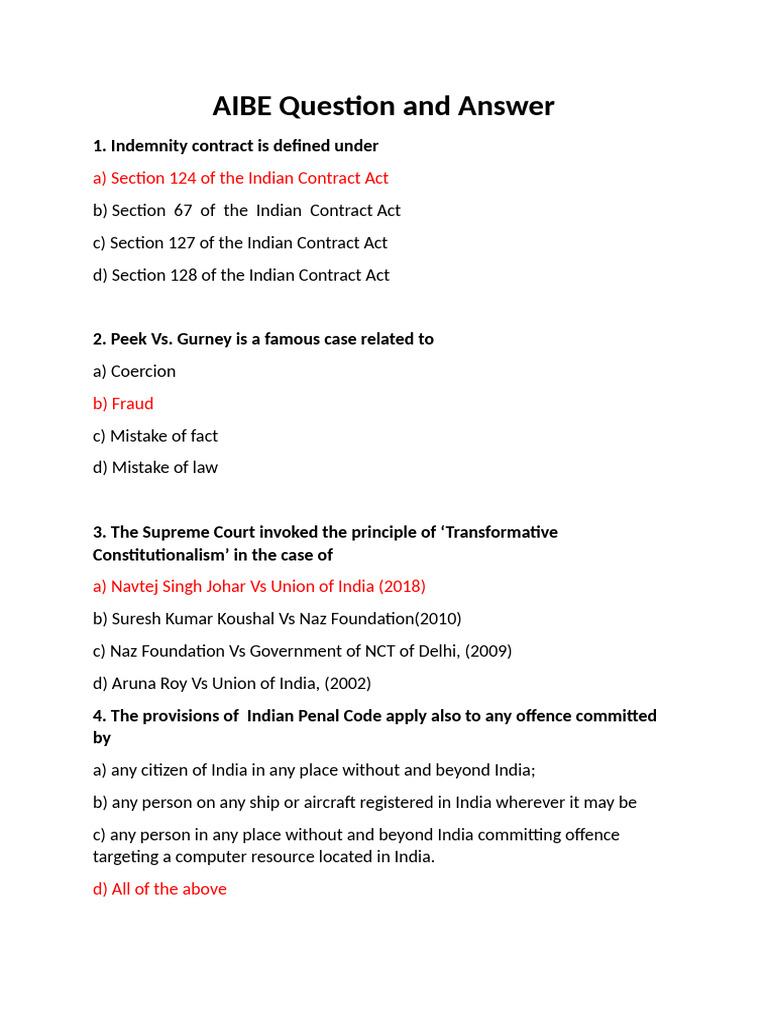 AIBE Question and Answer | PDF | Public Law | Justice