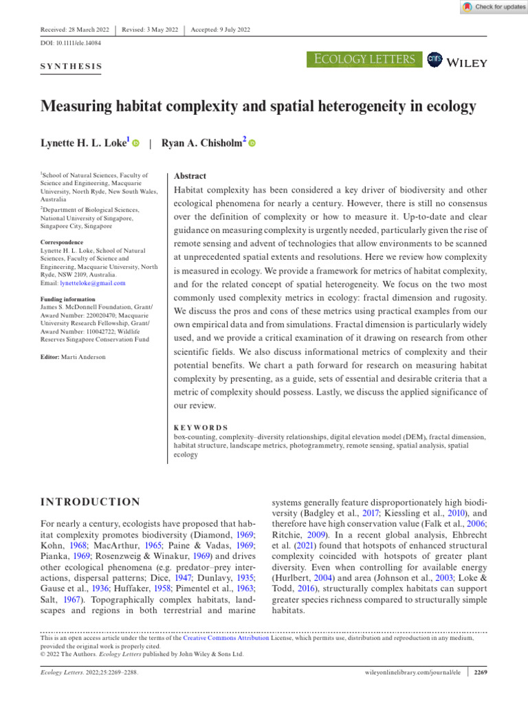 Ecology Letters - 2022 - Loke - Measuring Habitat Complexity and Spatial Heterogeneity in ...