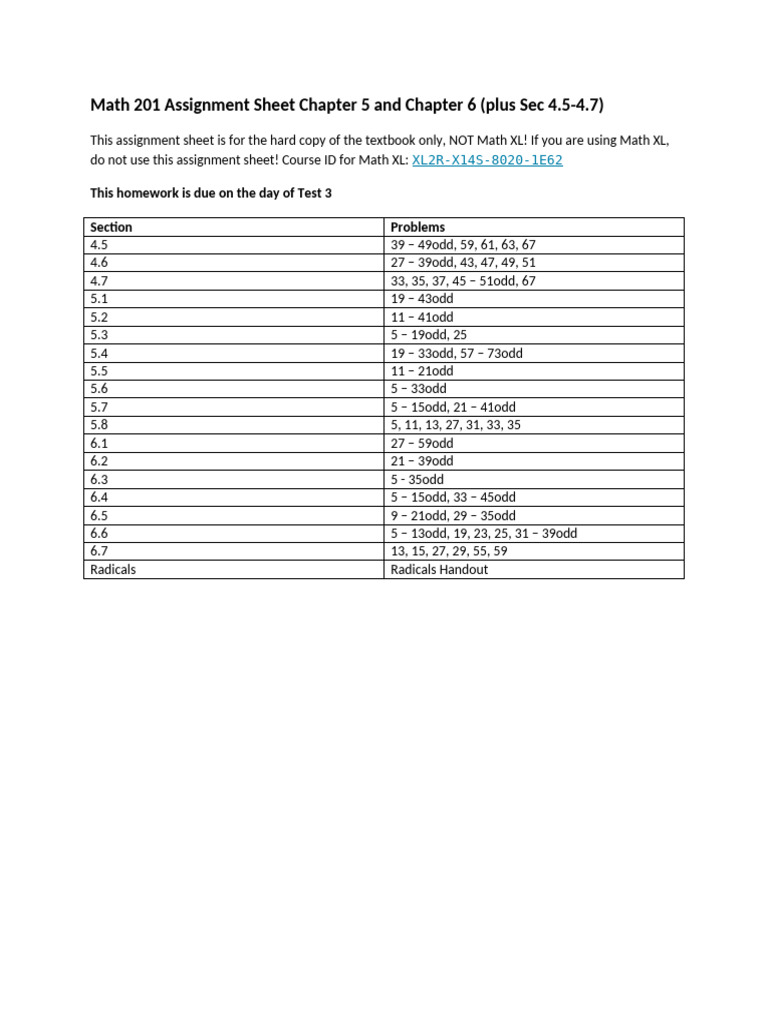 Math 201 Assignment Sheet Chapter 5 and Chapter 6 (Plus Sec 4.5-4.7) | PDF
