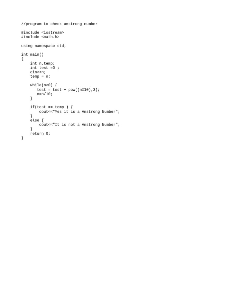 Amstrong Number Checker Code | PDF