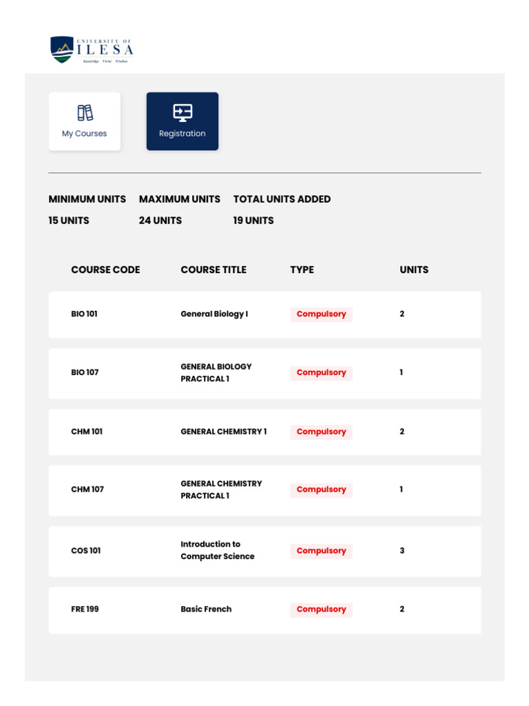 Course Registration Details and Units | PDF