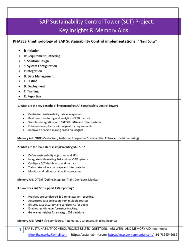 Sustainbility Contol Tower (SCT) Project Key Insights & Memory Aids ...