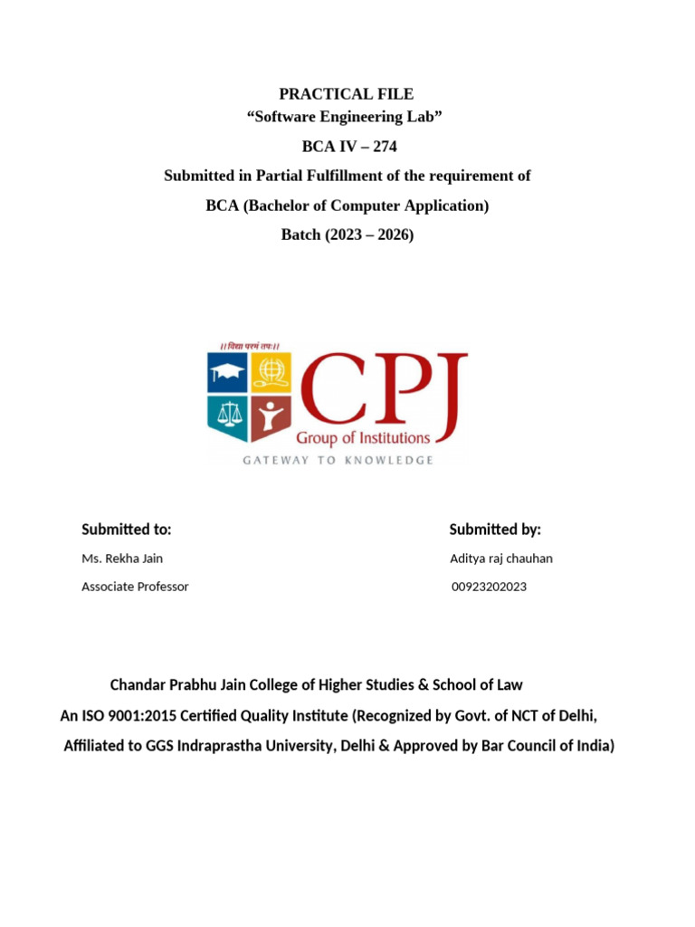 Index and Cover Page (Bca-274) | PDF | Computing | Information Technology