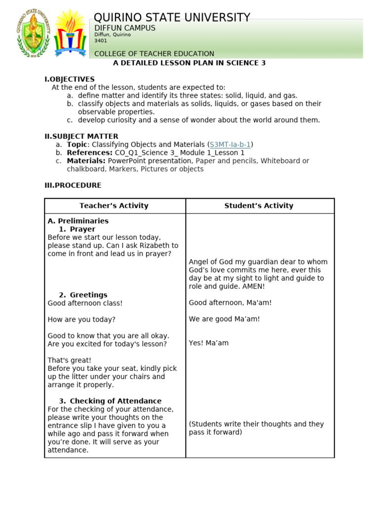 A Detailed Lesson Plan in Science 3 | PDF | Gases | Liquids