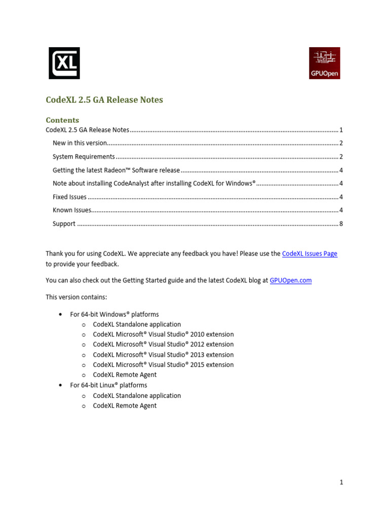 CodeXL_Release_Notes | PDF | Computer Engineering | Computer Architecture