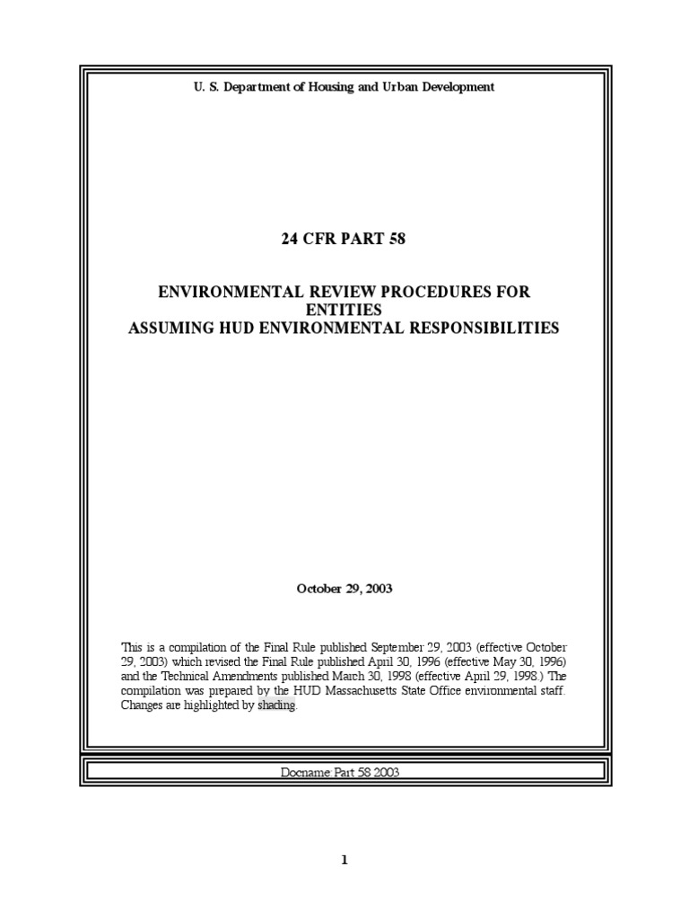 24 CFR PART 58: Env Review Procedures For HUD Housing | PDF | National ...