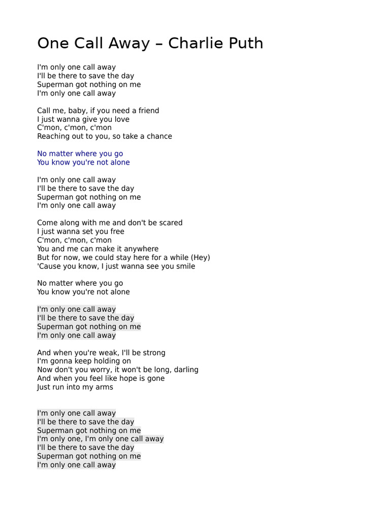 One Call Away - Charlie Puth | PDF