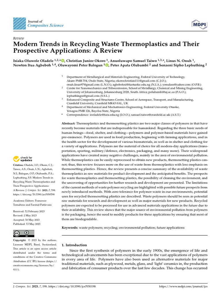 Modern Trends in Recycling Waste Thermop | PDF | Plastic | Recycling