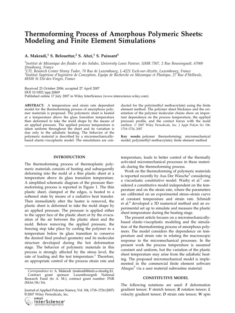Thermoforming Process of Amorphous Polym | PDF | Deformation (Engineering) | Stress (Mechanics)
