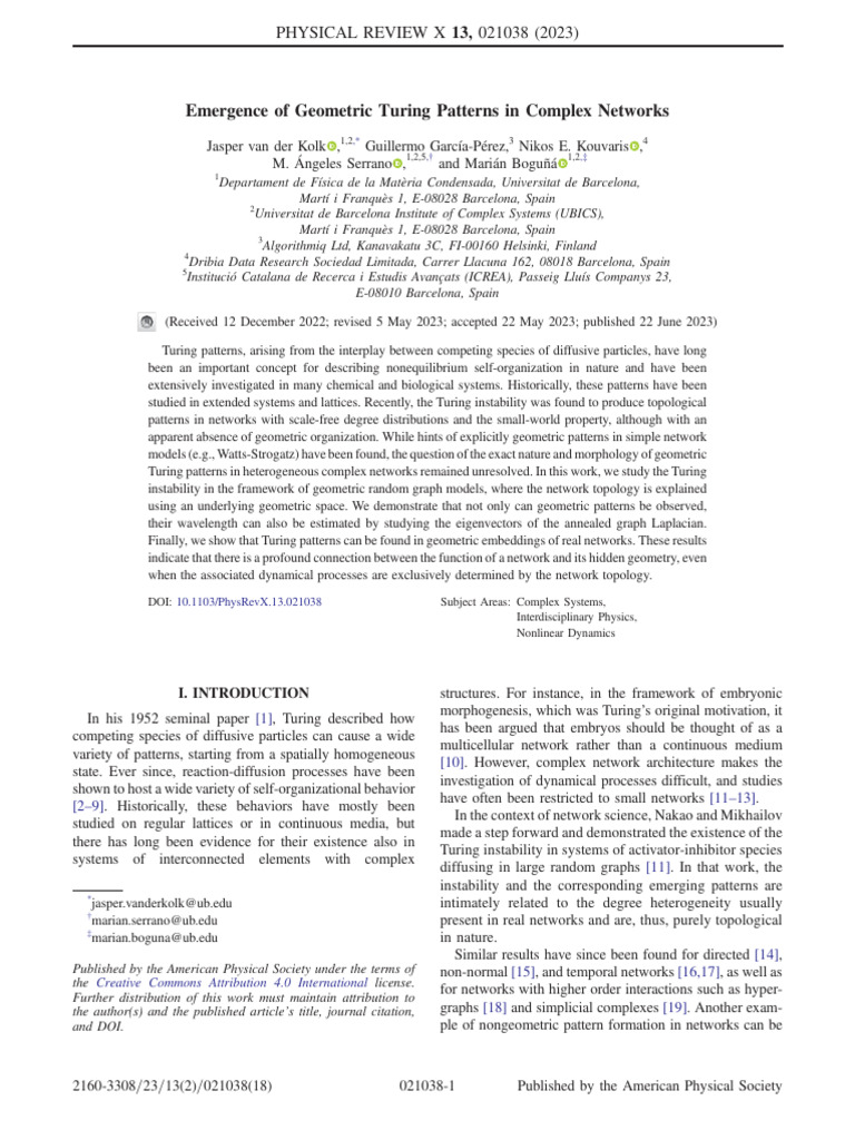 Emergence of Geometric Turing Patterns in Complex | PDF | Eigenvalues And Eigenvectors | Geometry