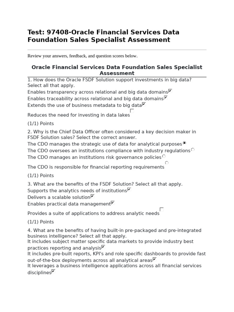 Oracle FSDF Sales Specialist Assessment | PDF | Data Quality | Big Data