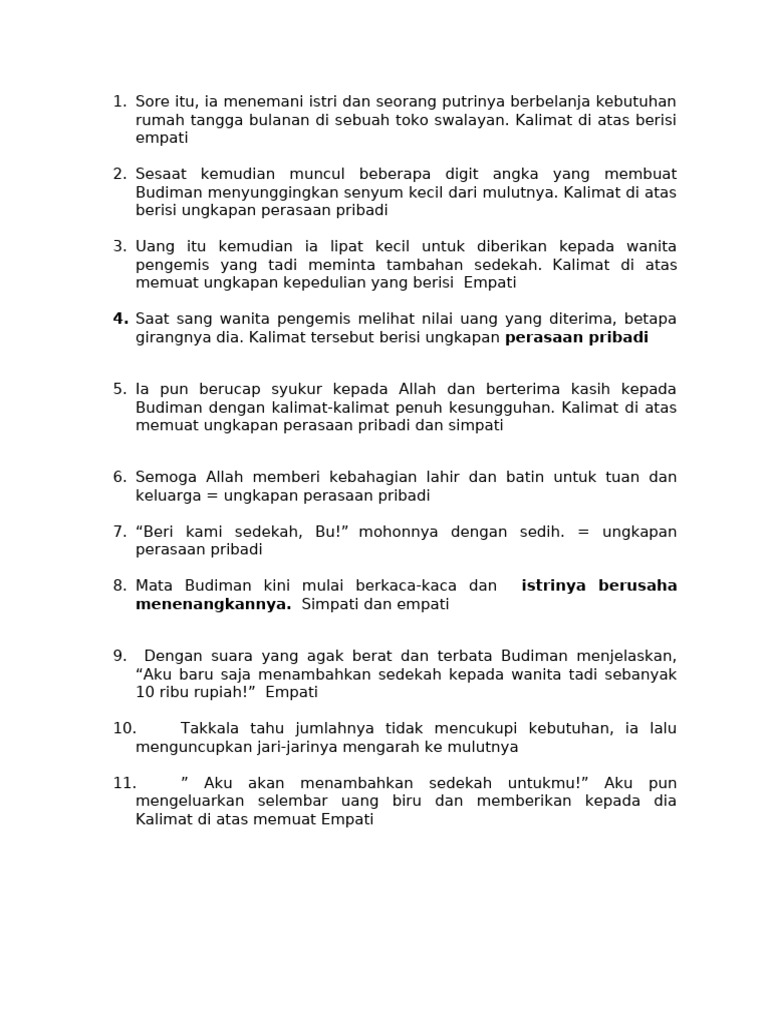 contoh ungkapan empati, simpati, kepedulian, dan perasaan pribadi | PDF