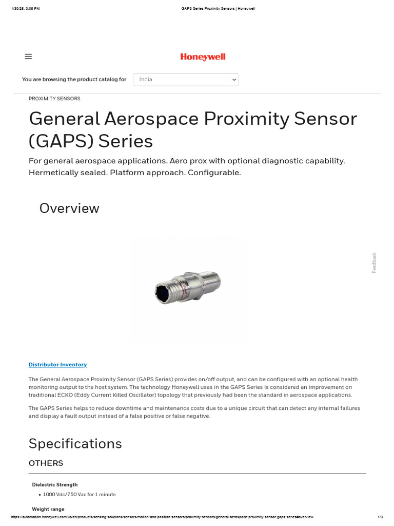 GAPS Series Proximity Sensors - Honeywell | PDF | Sensor | Electromagnetism