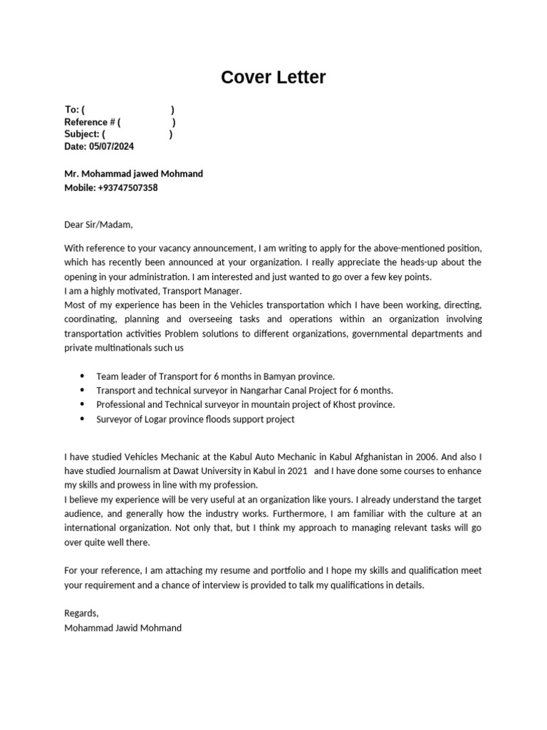 Cover Letter-Jawid-mohmand | PDF