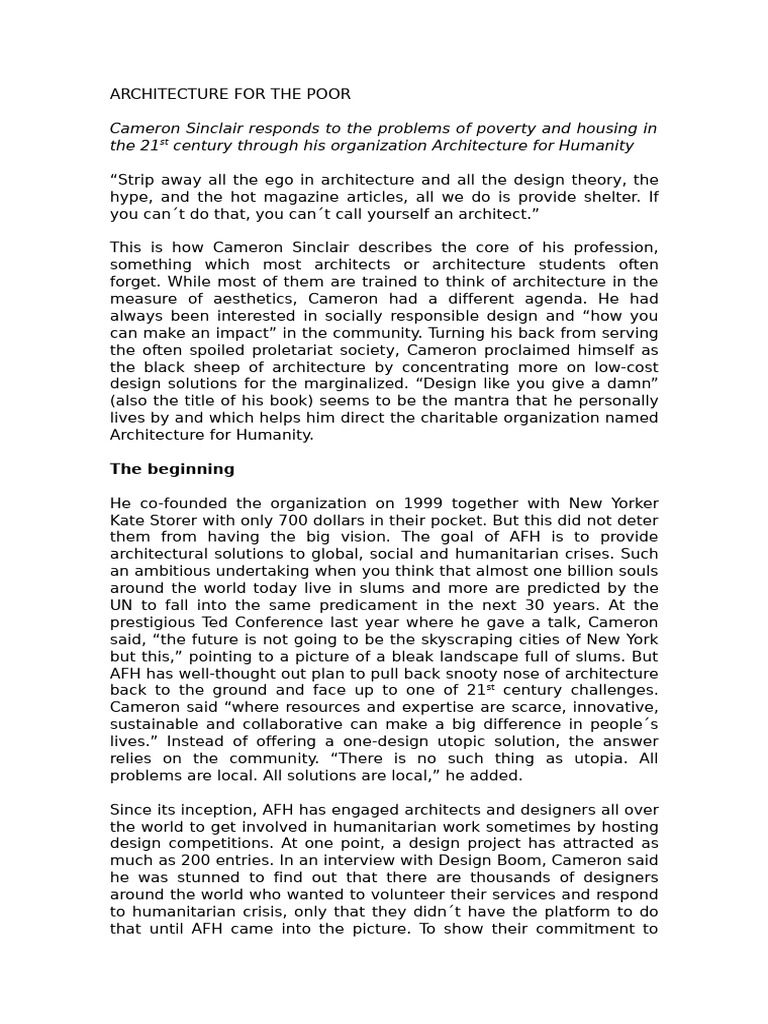 Architecture For The Poor | PDF