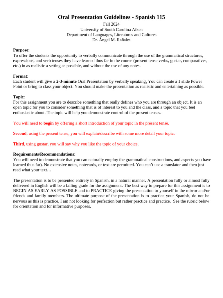 Oral Presentation Guidelines | PDF | Grammatical Tense | Spanish Language