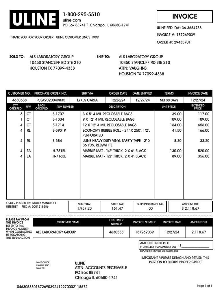 ELTF 3B6B6F38F5F996 UlineIn 9B1D01B8 | PDF | Invoice | Business