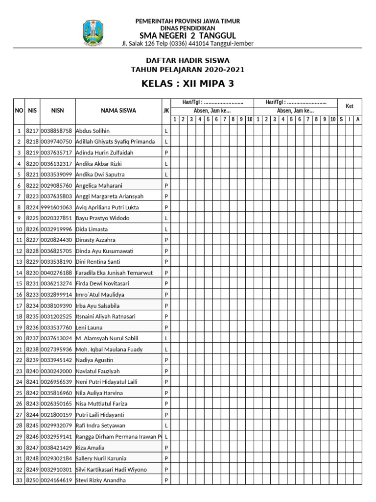 Absensi XII MIPA - 3 - 20 21 | PDF