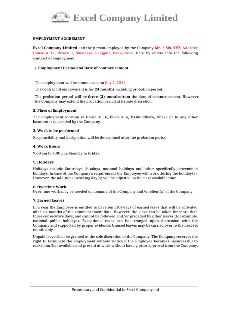 Agreement Sample Pdf Employment Salary