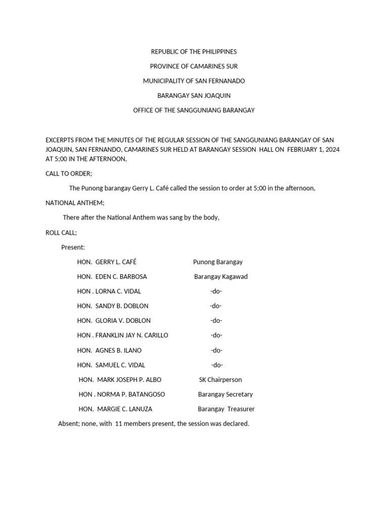 San Joaquin Barangay Road Funding Resolution | PDF