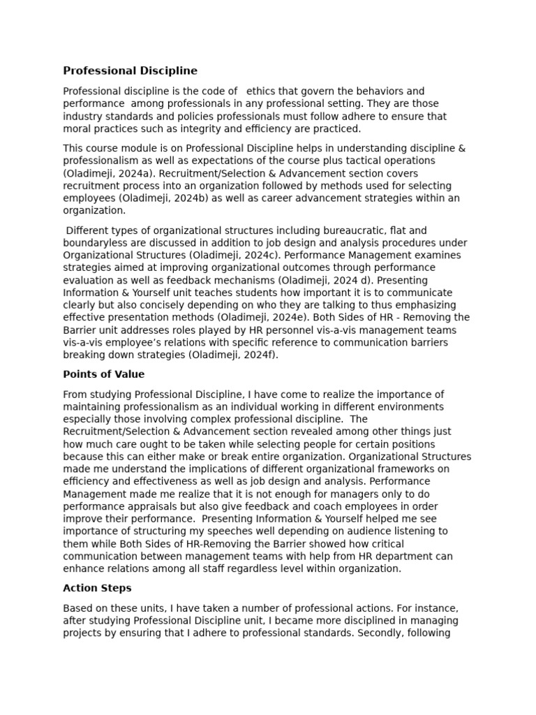Essay On Professional Discipline | PDF | Disciplines | Organizational ...