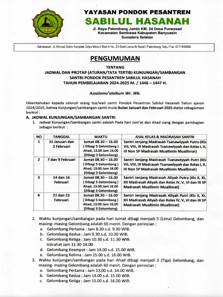 Protap Kunjungan Bulan Januari Dan Februari 2025 | PDF