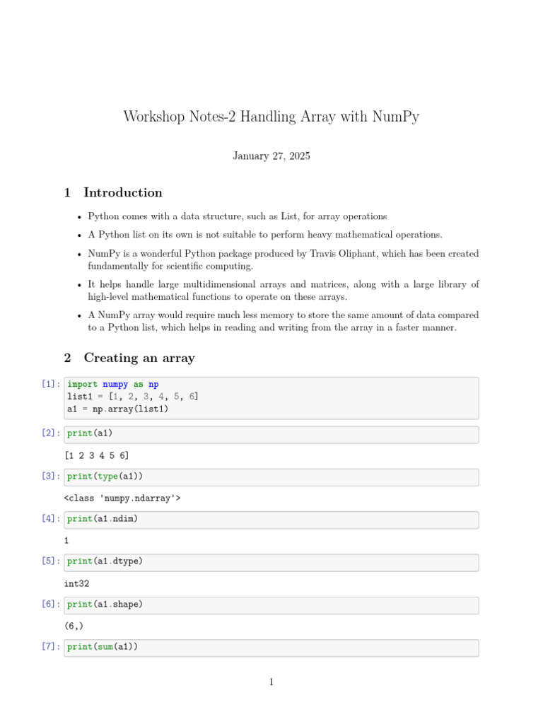 Workshop Notes 2 Handling Array With Numpy Pdf Matrix Mathematics
