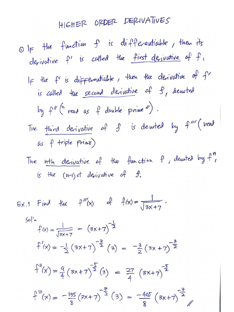 Higher Order Derivatives | PDF