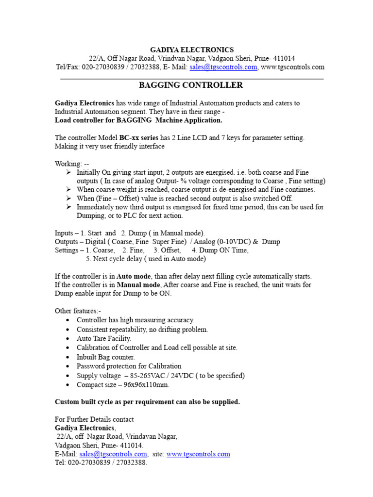 Tgs Bagging Controller | PDF