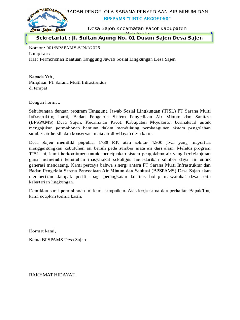 Contoh Surat Permohonan Dana Kepada CSR | PDF