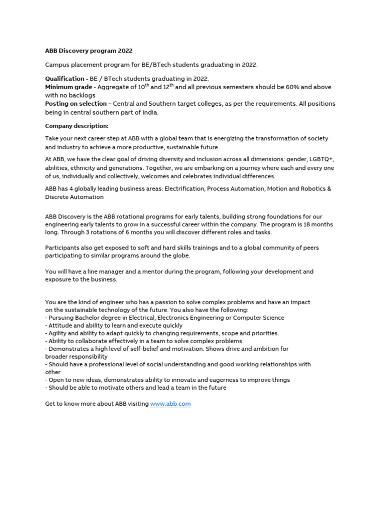 ABB Discovery JD 2022 | PDF