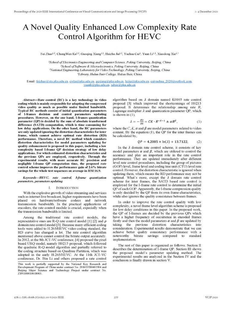 A Novel Quality Enhanced Low Complexity Rate Control Algorithm for HEVC | PDF | Data Compression ...
