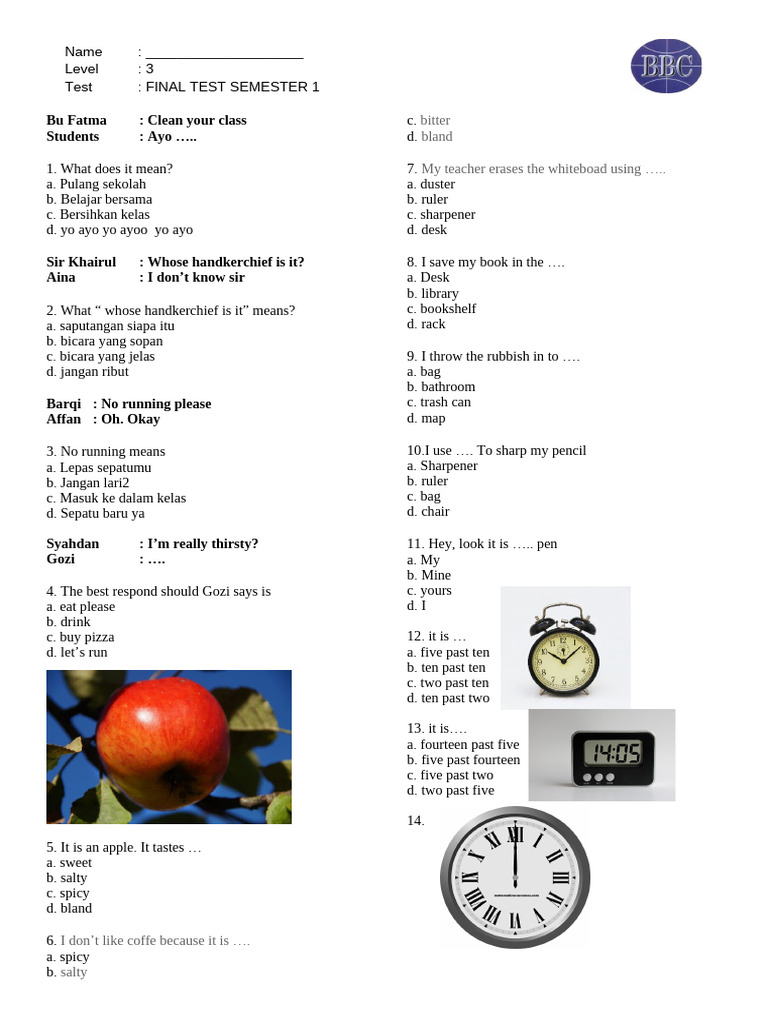 Final Test Level 3: English Assessment | PDF