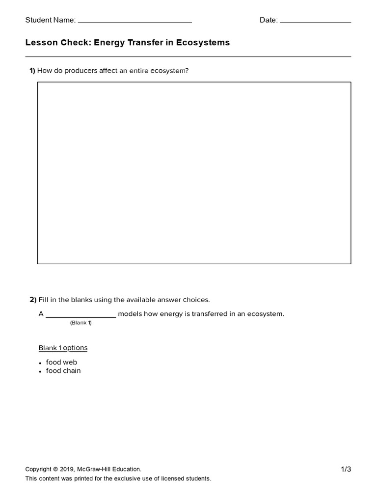 Lesson+Check Energy+Transfer+in+Ecosystems | PDF