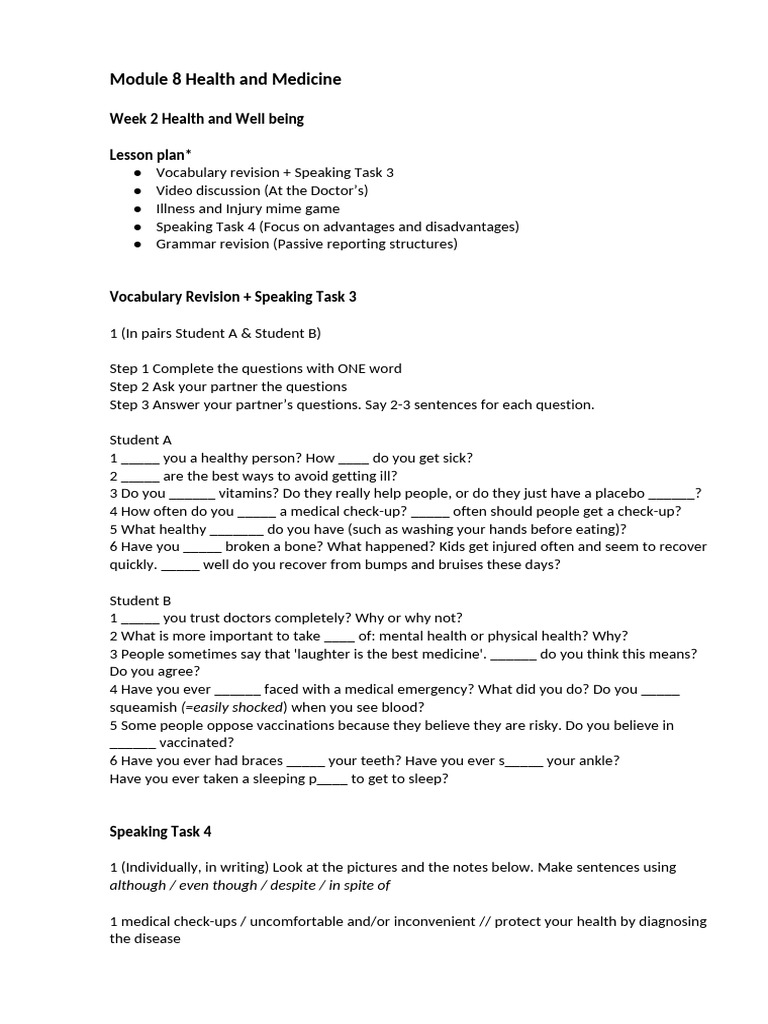 Module 8 Healthy Lifestyle - Lesson Plan - Week 2 | PDF | Healthy Diet | Dieting