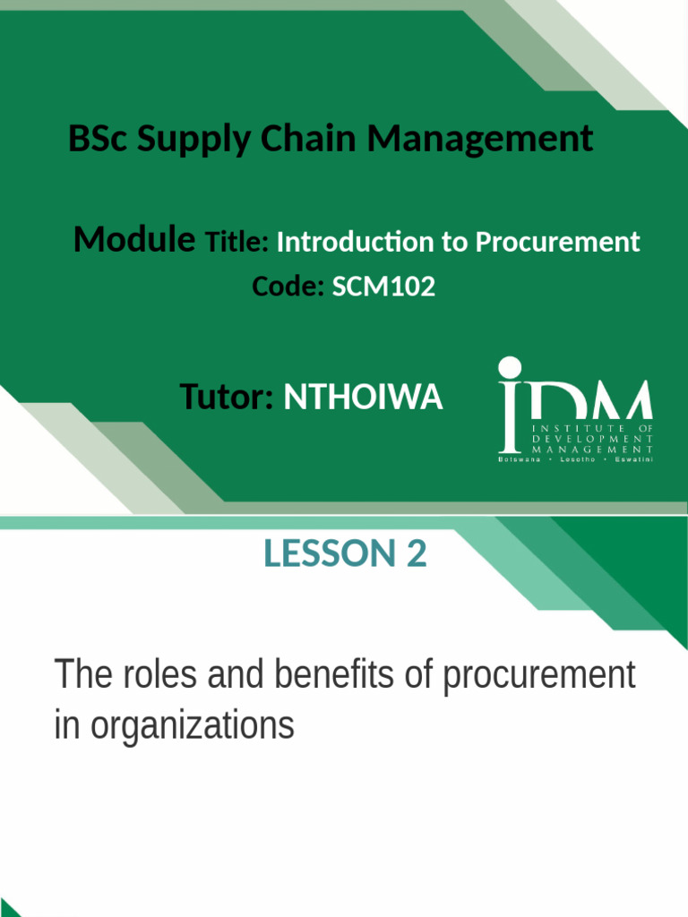 BSC SCM 102 Lesson 2 Notes | PDF | Procurement | Supply Chain