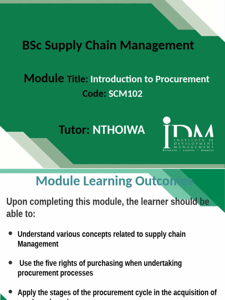 BSc SCM 102 Lesson 1 Teaching Notes | PDF | Supply Chain | Supply Chain ...