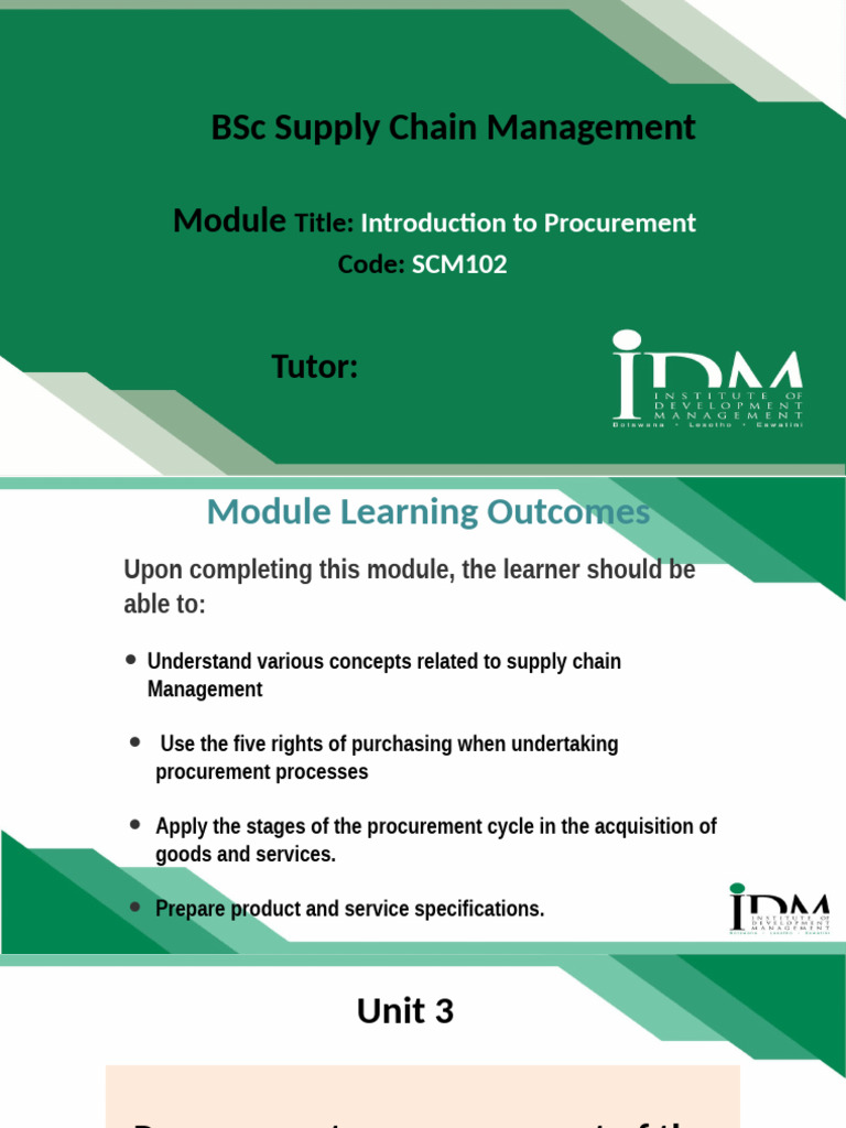 Bsc Scm 102 Unit 3 Session | PDF | Supply Chain | Supply Chain Management