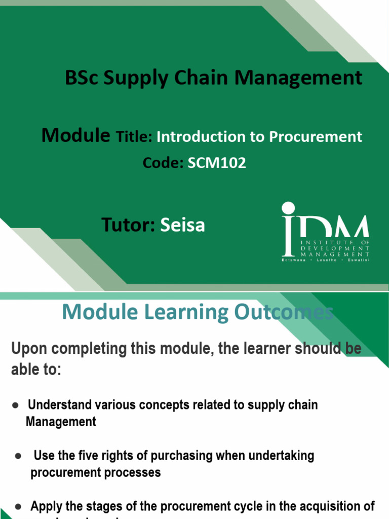 BSc SCM 102 Unit 3 | PDF | Supply Chain | Supply Chain Management