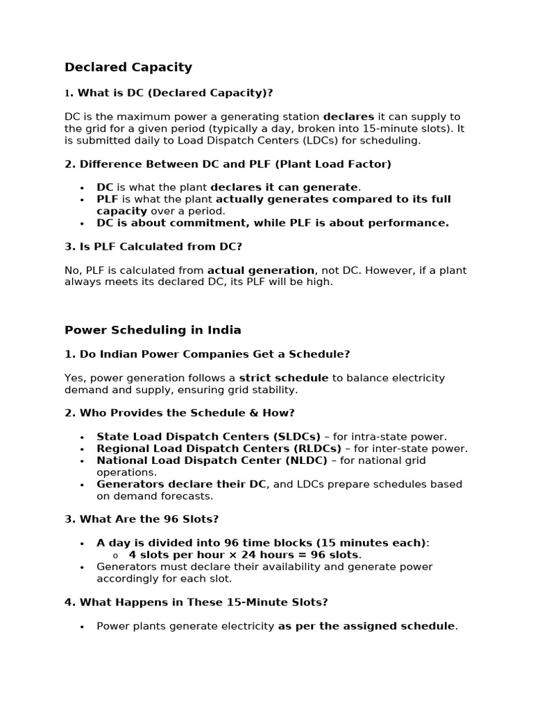 Power Scheduling and Declared Capacity in India | PDF | Electrical Grid ...
