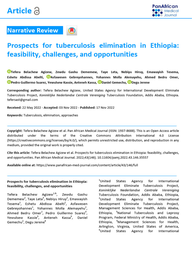 Prospects For Tuberculosis Elimination in Ethiopia Feasibility ...